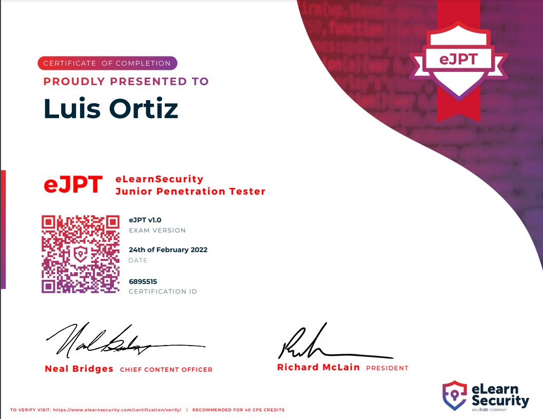 Certs and Accomplishments | Luis Ortiz
